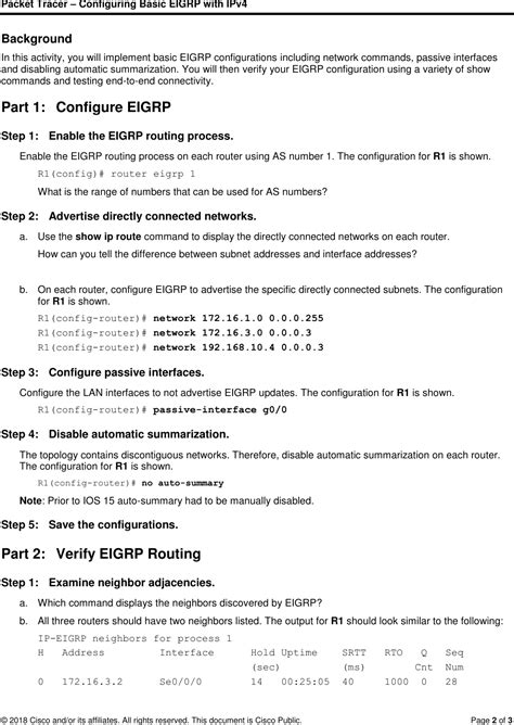 6 2 2 4 packet tracer configuring basic eigrp with ipv4 instructions