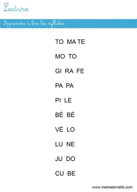 Lettres apprendre à lire les syllabes Ma Maternelle