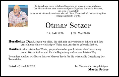 Traueranzeigen Von Otmar Setzer Rz Trauer De