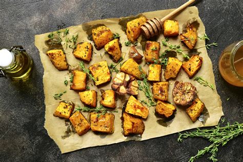 Courge butternut rôtie au miel grec et à lail Poupadou