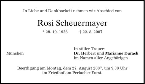 Traueranzeigen Von Rosi Scheuermayer Trauer Merkur De