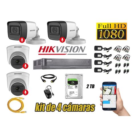 Kit 4 Cámaras Seguridad Audio Incorporado Full Hd 1080P Hikvision Lite