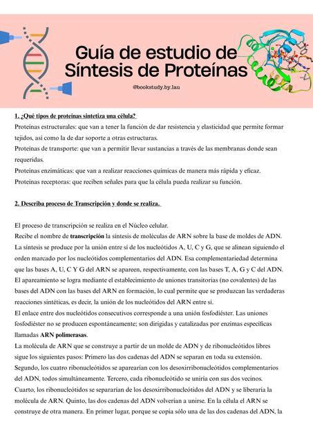 Guía de estudio de Síntesis de proteínas Lau Palacio uDocz