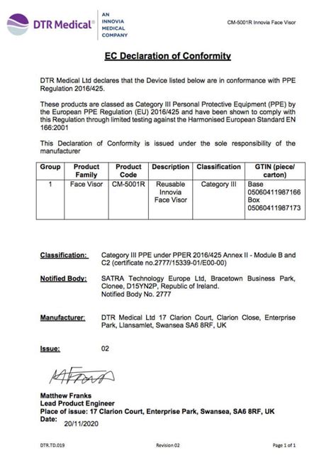 Ec Declaration Of Conformity Iss Signed Dtr Medical Dtr Medical