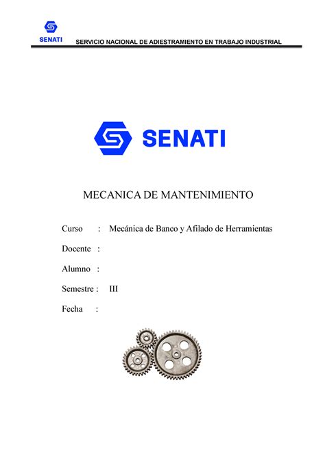 Mecanica De Banco Y Afilado De Herramientas Tr Servicio Nacional De