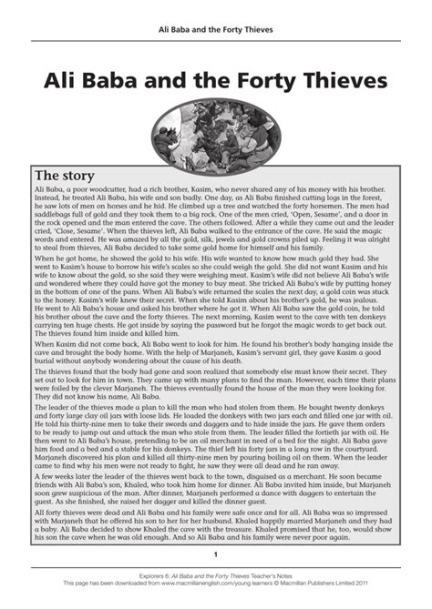 Summary Of The Story Ali Baba And The 40 Thieves Ali Baba Main Street