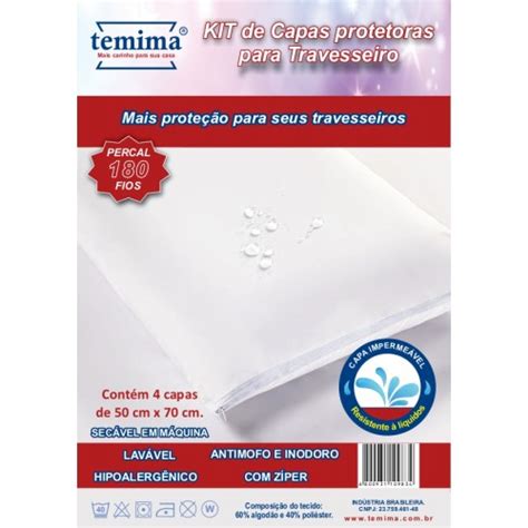 KIT C 4 CAPAS PROTETORAS PARA TRAVESSEIROS PERCAL 180 FIOS TEMIMA