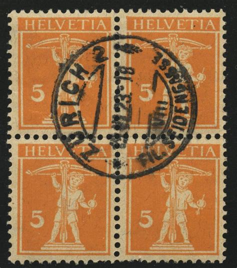 FWM Viererblock Vollstempel 152 Tellknabe Zürich 1923 Kaufen auf