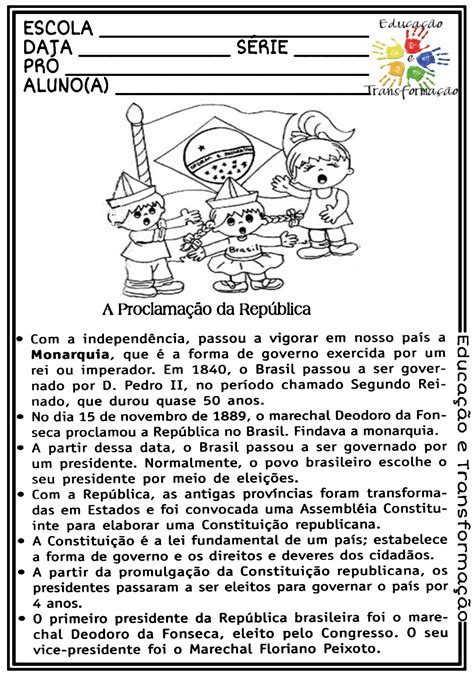 Atividade Educação Infantil Proclamação Da Republica