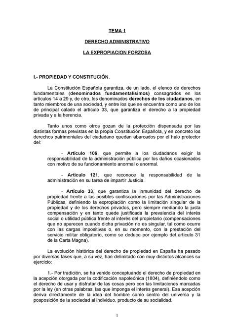 Tema 1 Expropiacion Forzosa TEMA 1 DERECHO ADMINISTRATIVO LA