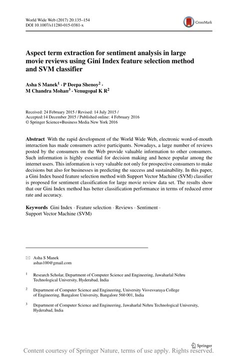 aspect term extraction for sentiment analysis in large movie reviews using gini index feature