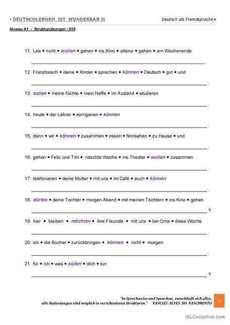 A1 Bilden Sie Sätze mit Modalverbe Deutsch DAF Arbeitsblätter pdf doc