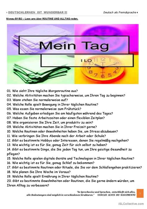 B1 B2 Lass uns über ROUTINE UND AL Deutsch DAF Arbeitsblätter pdf doc