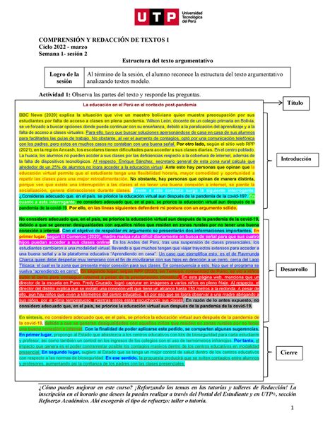S01 S2 Estructura Del Texto Argumentativo Studocu