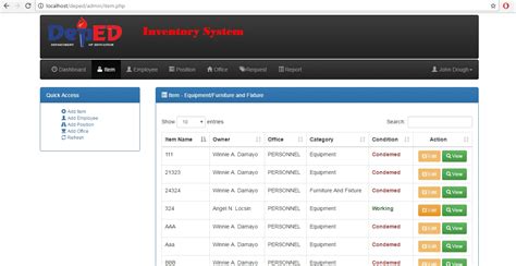 equipment inventory system using php with source code sourcecodester