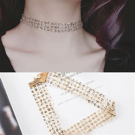 Ins Trendy Sexy Wide Metal Collar Choker Necklaces Women Shiny Sequins Gauze Mesh Chocker