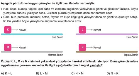 Sürtünme Kuvveti Test Çöz 5 Sınıf Fen Bilimleri Testleri Yeni Nesil