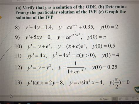 solved a verify that y is a solution of the ode b