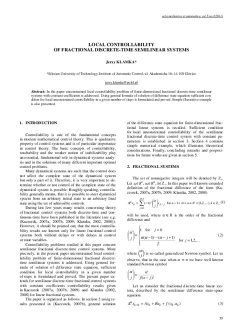 pdf local controllability of fractional discrete time semilinear systems jerzy klamka