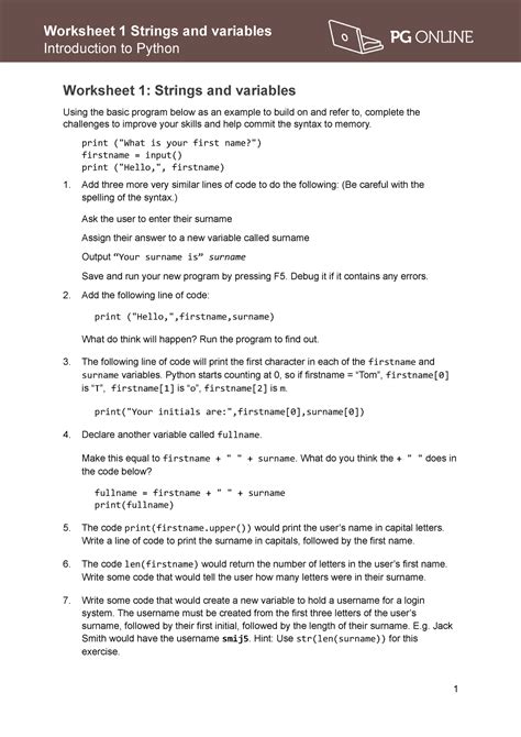 python worksheet 1 strings worksheet 1 strings and variables using the basic program below as