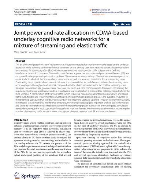 pdf joint power and rate allocation in cdma based underlay cognitive radio networks for a