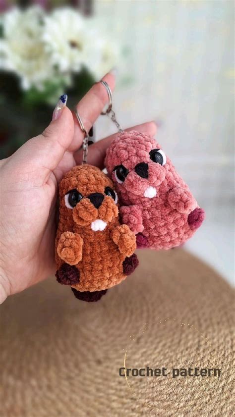 Crochet Plush Keychain Beaver Pattern Kawaii Keychain Plush Pattern