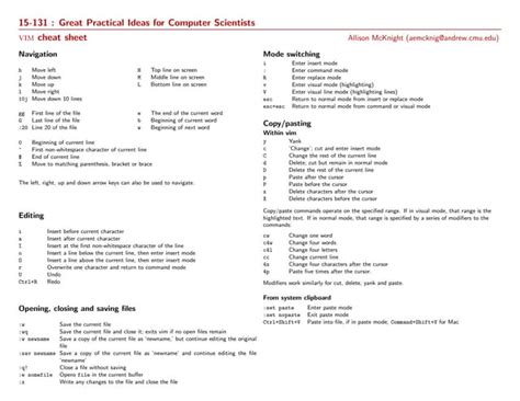 vim cheatsheet pdf