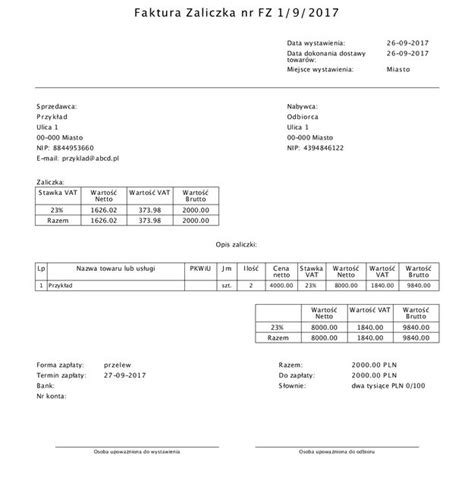 Faktura zaliczkowa kiedy i jak ją wystawiać Faktura pl