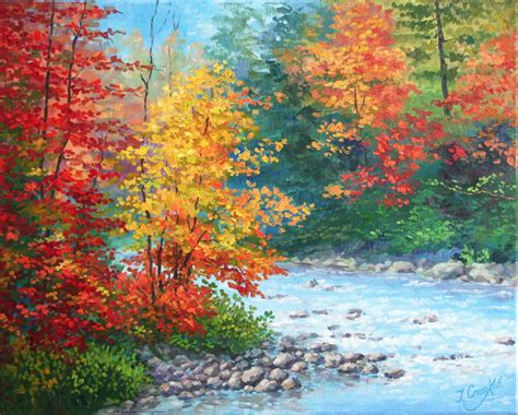 Autumn Oil Painting Fall Landscape Wall Art Orange Trees Forest