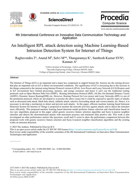 pdf an intelligent rpl attack detection using machine learning based intrusion detection