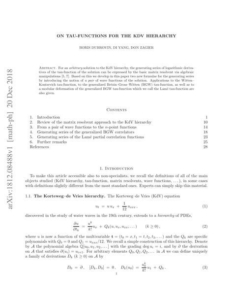 pdf on tau functions for the kdv hierarchy
