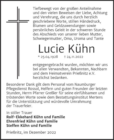 Traueranzeigen von Lucie Kühn abschied nehmen de