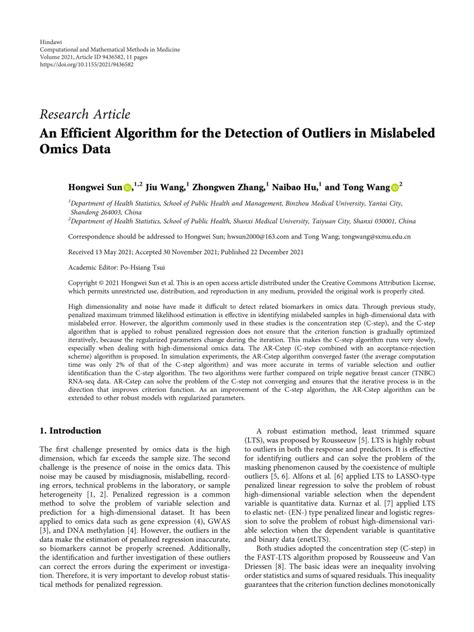 pdf an efficient algorithm for the detection of outliers in mislabeled omics data