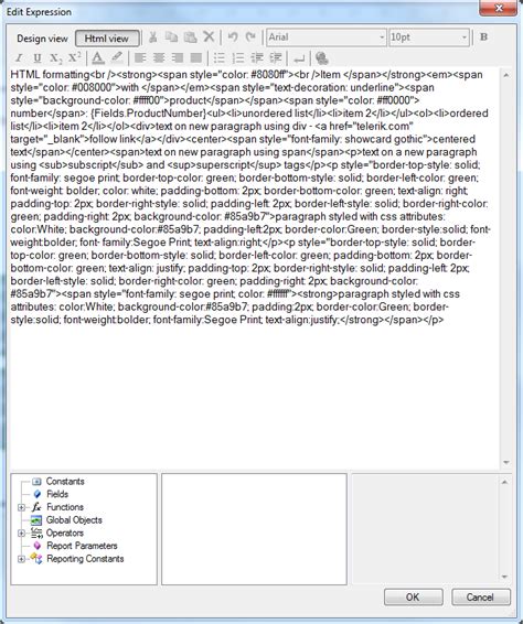 Editing The HtmlTextBox Report Item Telerik Reporting
