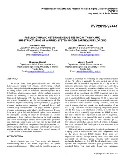 pdf pseudo dynamic heterogeneous testing with dynamic substructuring of a piping system under