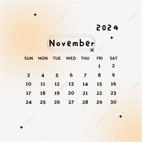 Plantilla Vectorial Mensual Del Calendario De Noviembre De 2024 PNG