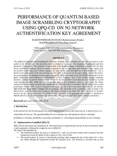performance of quantum based image scrambling cryptography using qpq cd on 5g network