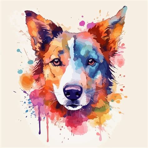 Un Colorido Retrato De Perro Con Acuarelas Vector Premium