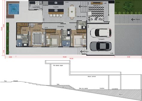 Planta de casa térrea em declive Projetos de Casas Modelos de Casas