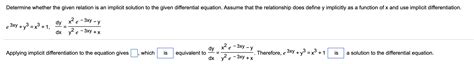 solved determine whether the given relation is an implicit