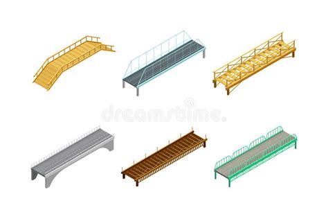 Puentes Fijos De Madera Y Metal Con Conjunto Vectorial Isométrico De