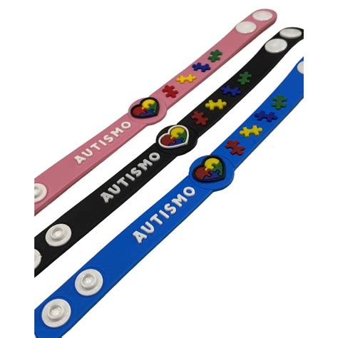 Pulseira Emborrachada Autismo Autista Rosa Azul Ou Preto 22cm