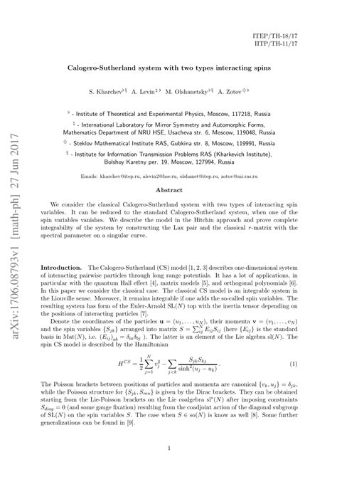 pdf calogero sutherland system with two types interacting spins