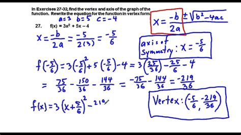 precalculus chapter 2 1 exercises 27 32 convert quadratic functions from standard to vertex form
