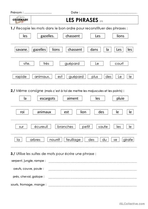 La Phrase Fran Ais Fle Fiches Pedagogiques Pdf Doc