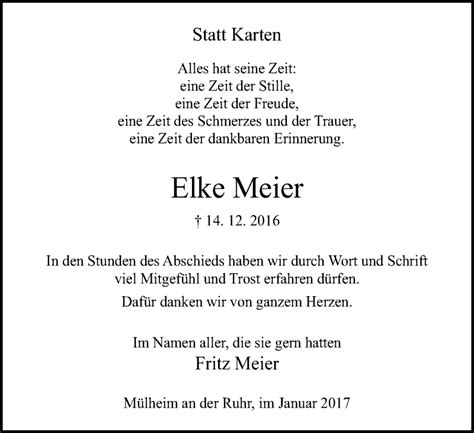 Traueranzeigen Von Elke Meier Trauer In NRW De