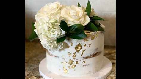 Semi Naked Floral Cake With Edible Gold Leaf SPEED BUILD YouTube
