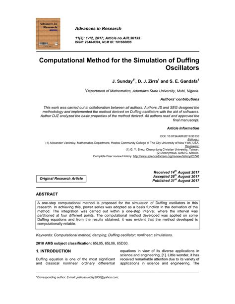 pdf computational method for the simulation of duffing oscillators