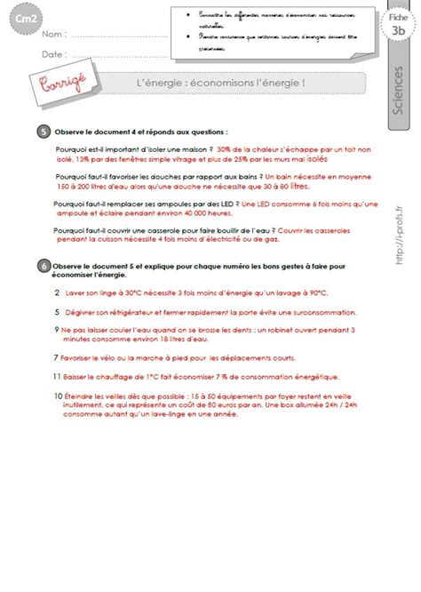 CM2 EXERCICES sur Les économies d énergies en Sciences et technologie