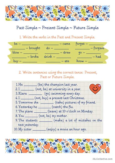 Simple tenses present future past Español ELE hojas de trabajo pdf